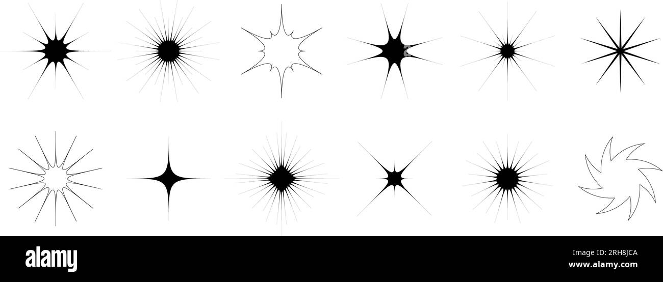 Black stars and twinkles set. Retro blink collection. Abstract simple ...