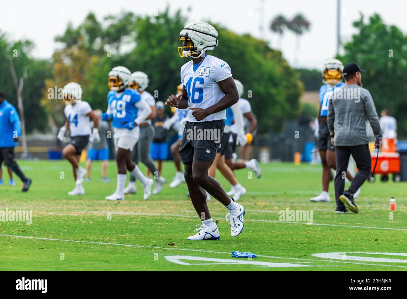 Los Angeles Chargers tight end Michael Ezeike (46) warms up during ...