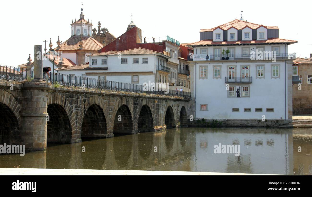 Roman bridge of Emperor Trajan crossing the Tamega river, medieval and ...