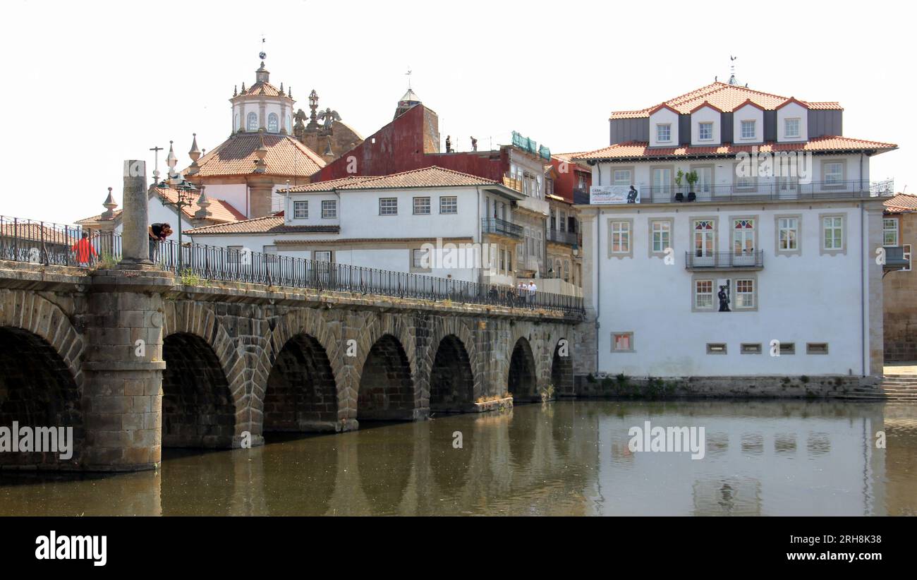 Roman bridge of Emperor Trajan crossing the Tamega river, medieval and ...