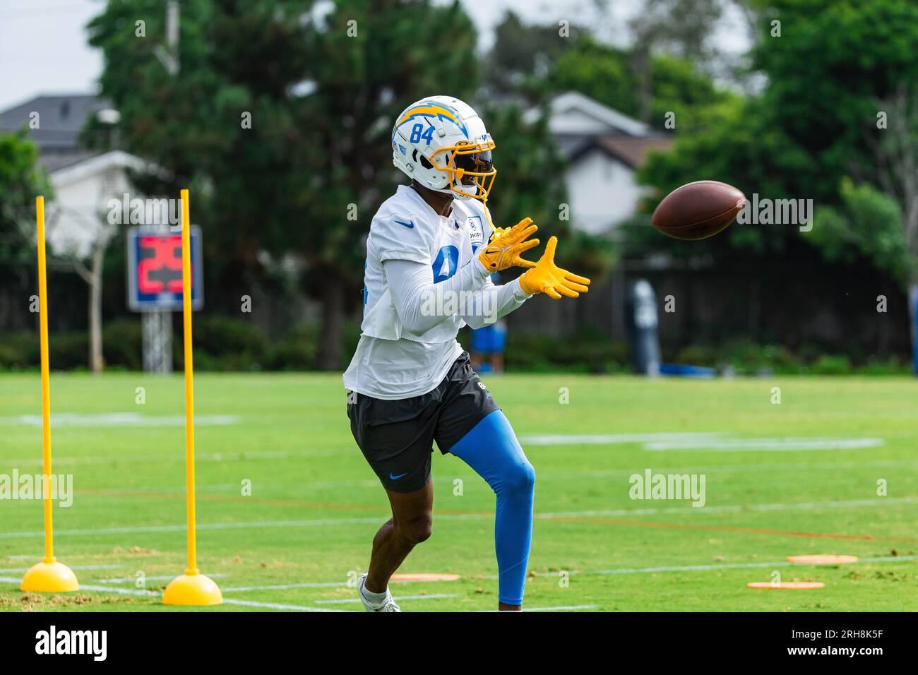 Los Angeles Chargers wide receiver John Hightower (84) runs a receiver ...