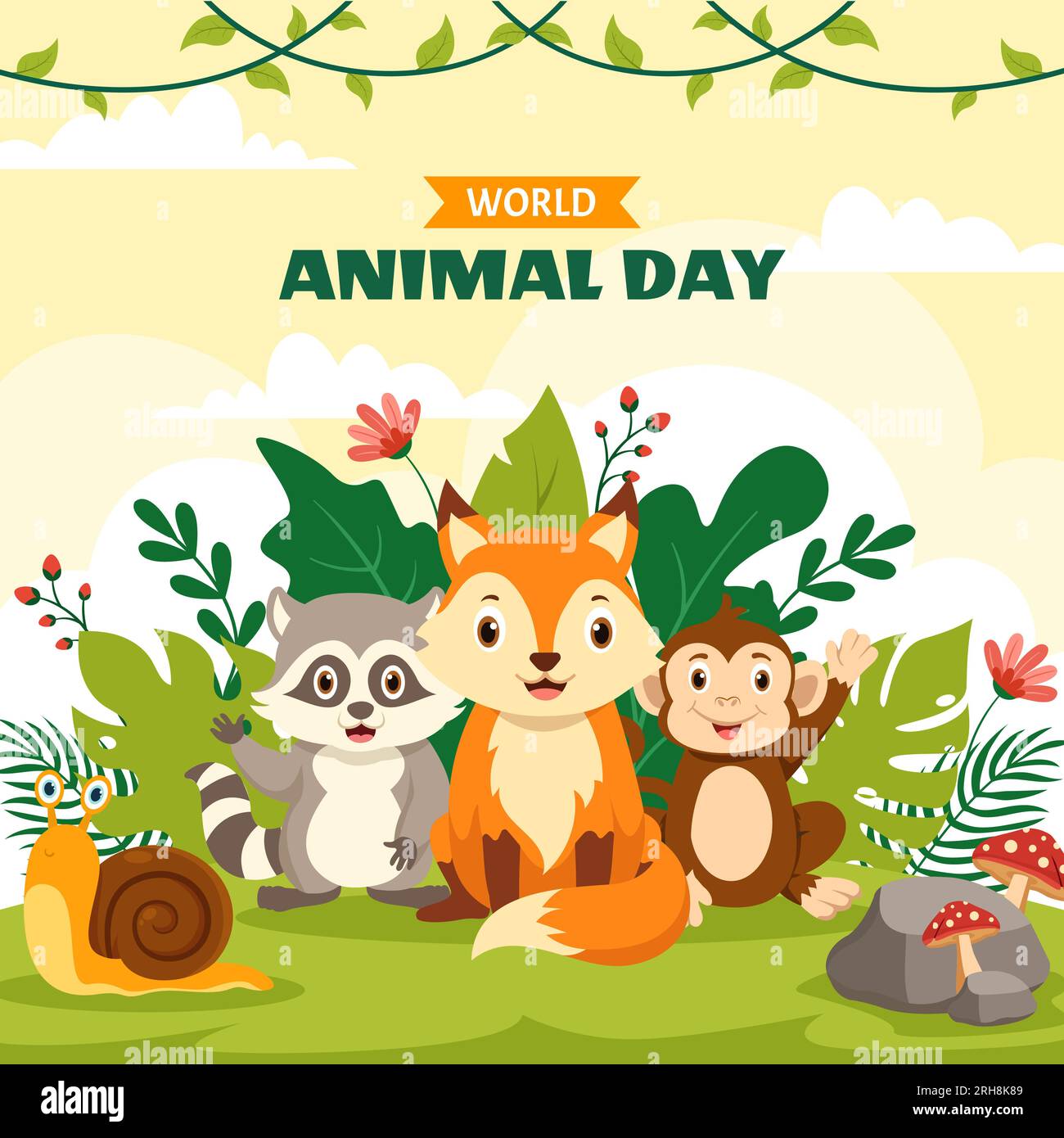 World Animal Day Social Media Illustration Flat Cartoon Hand Drawn ...