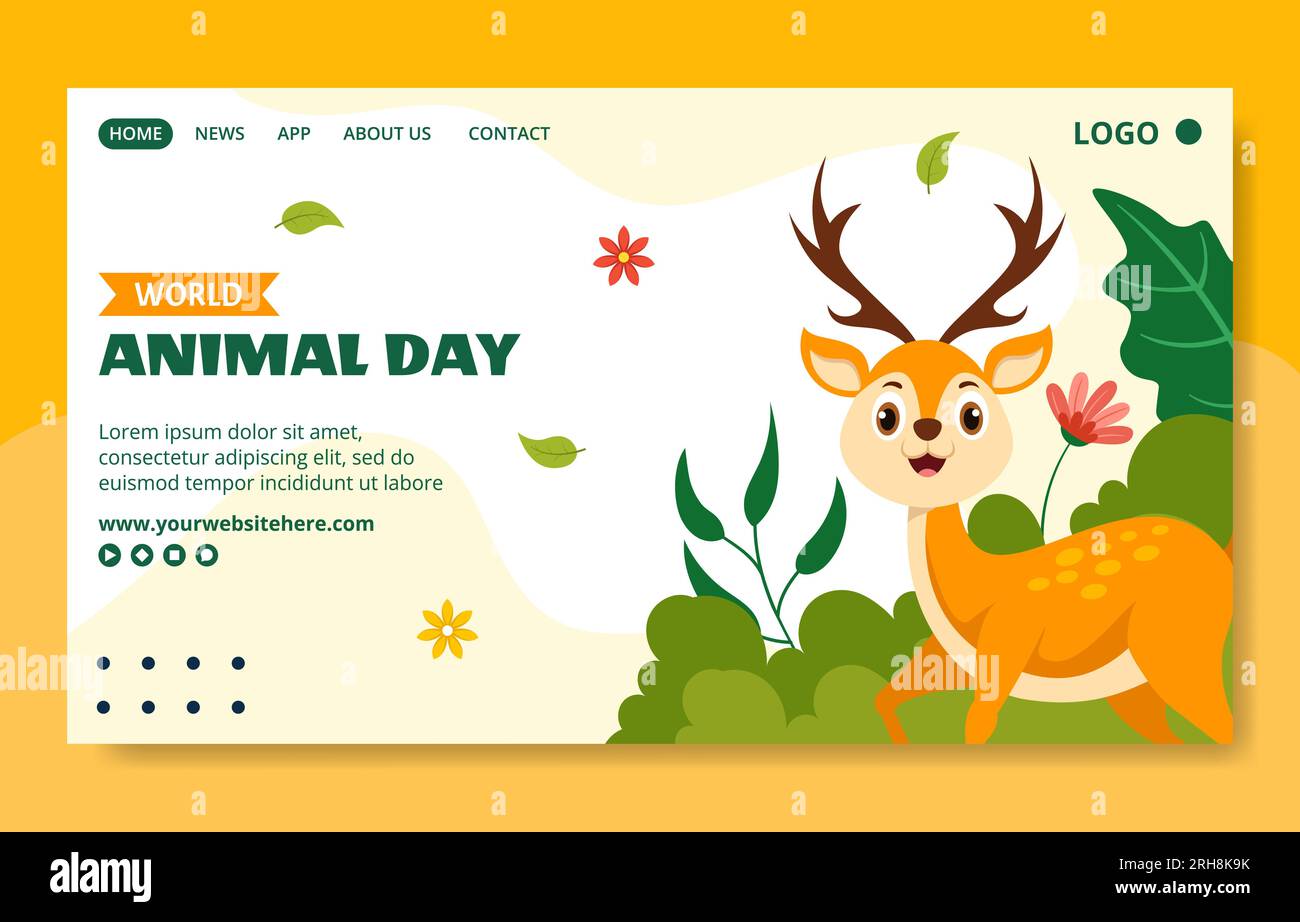 World Animal Day Social Media Landing Page Cartoon Hand Drawn Templates ...