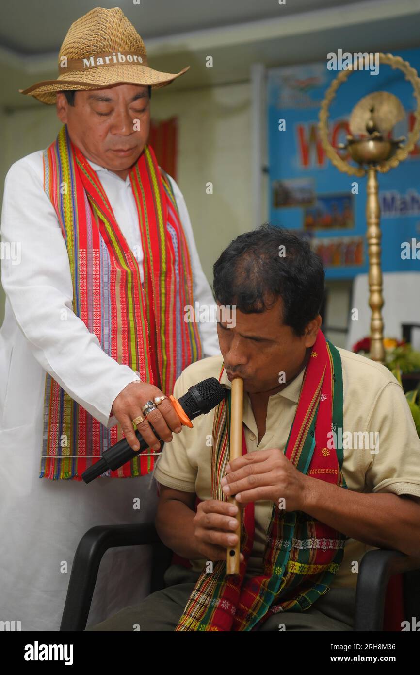 An indigenous blind musician playing the flute on the occasion of World ...