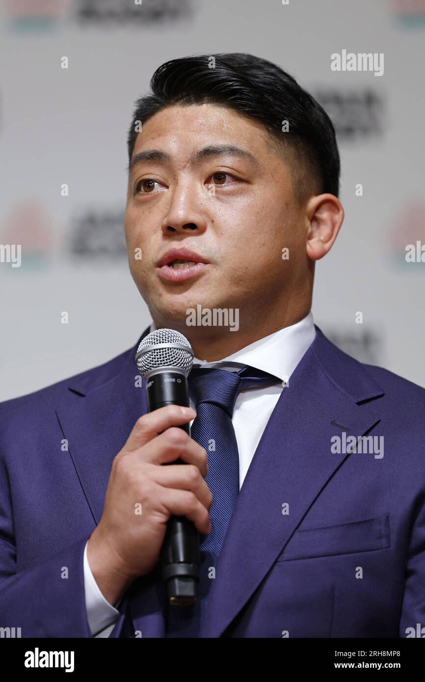 Japan hooker Atsushi Sakate speaks during a press conference in Tokyo ...