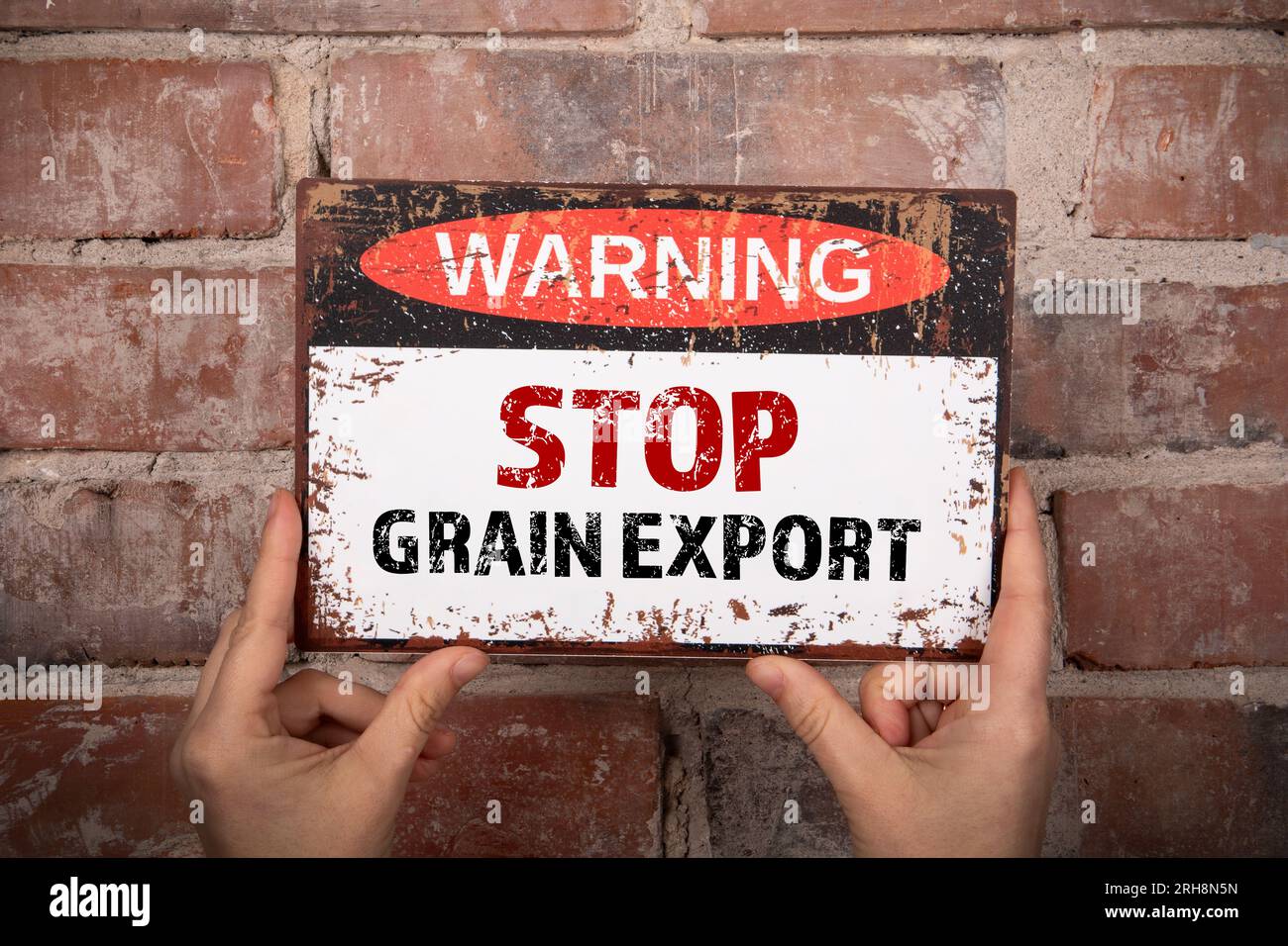 Stop Grain Export Concept. Warning sign on brick background Stock Photo ...