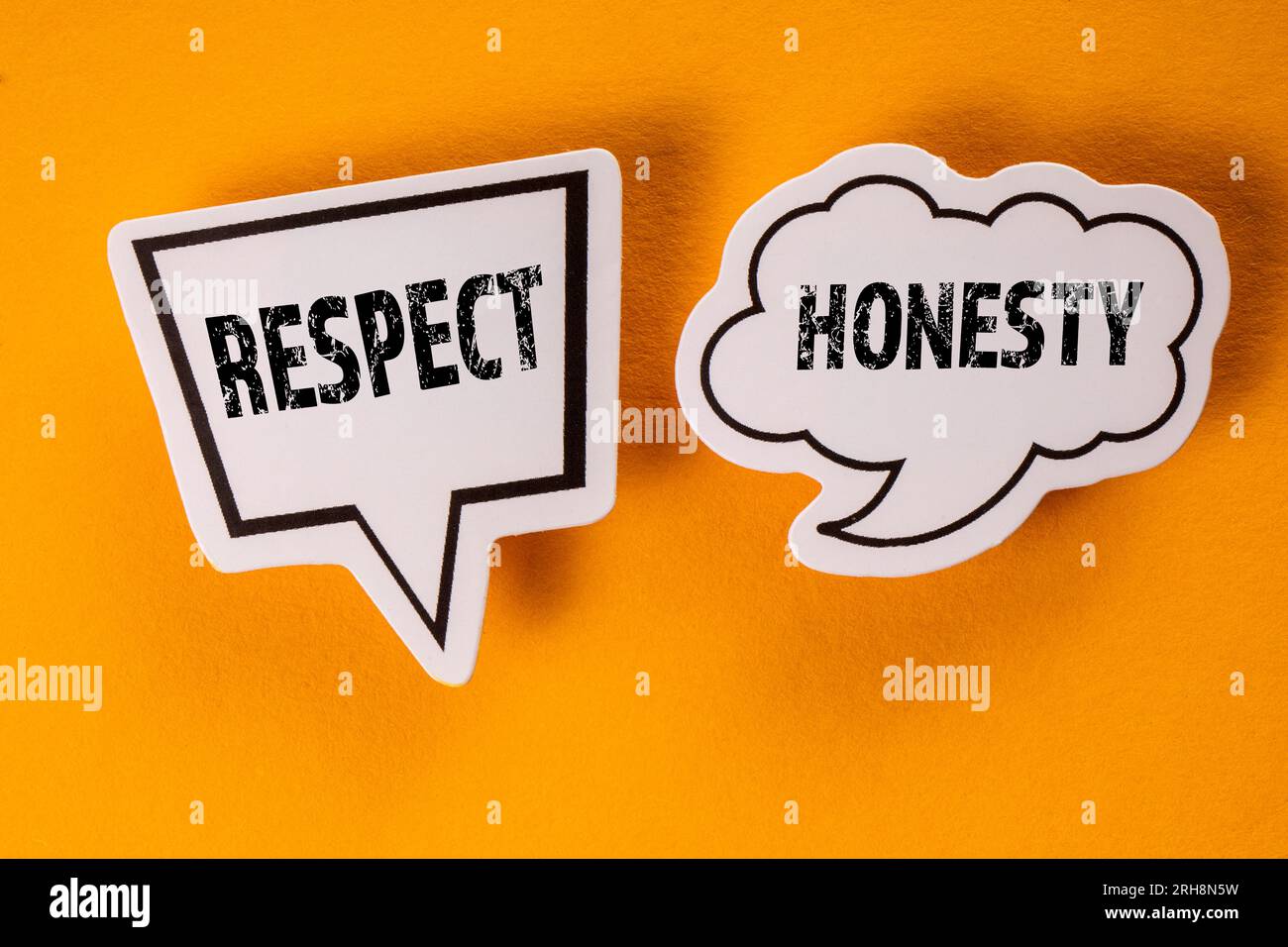 RESPECT and HONESTY. Speech bubbles on a yellow background Stock Photo ...