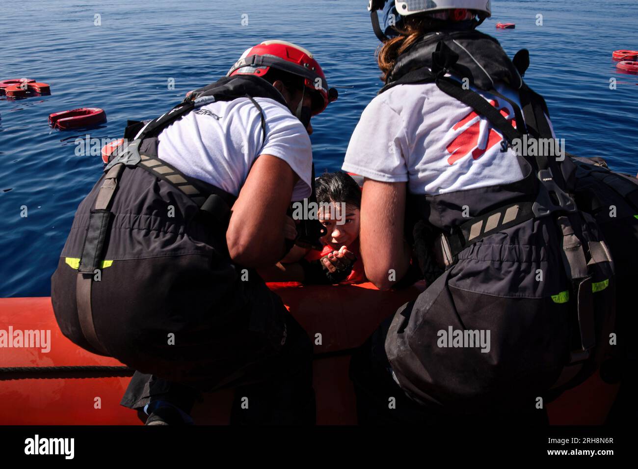 Mediterranean Sea, Italy. 14th Aug, 2023. Two members of Doctors ...
