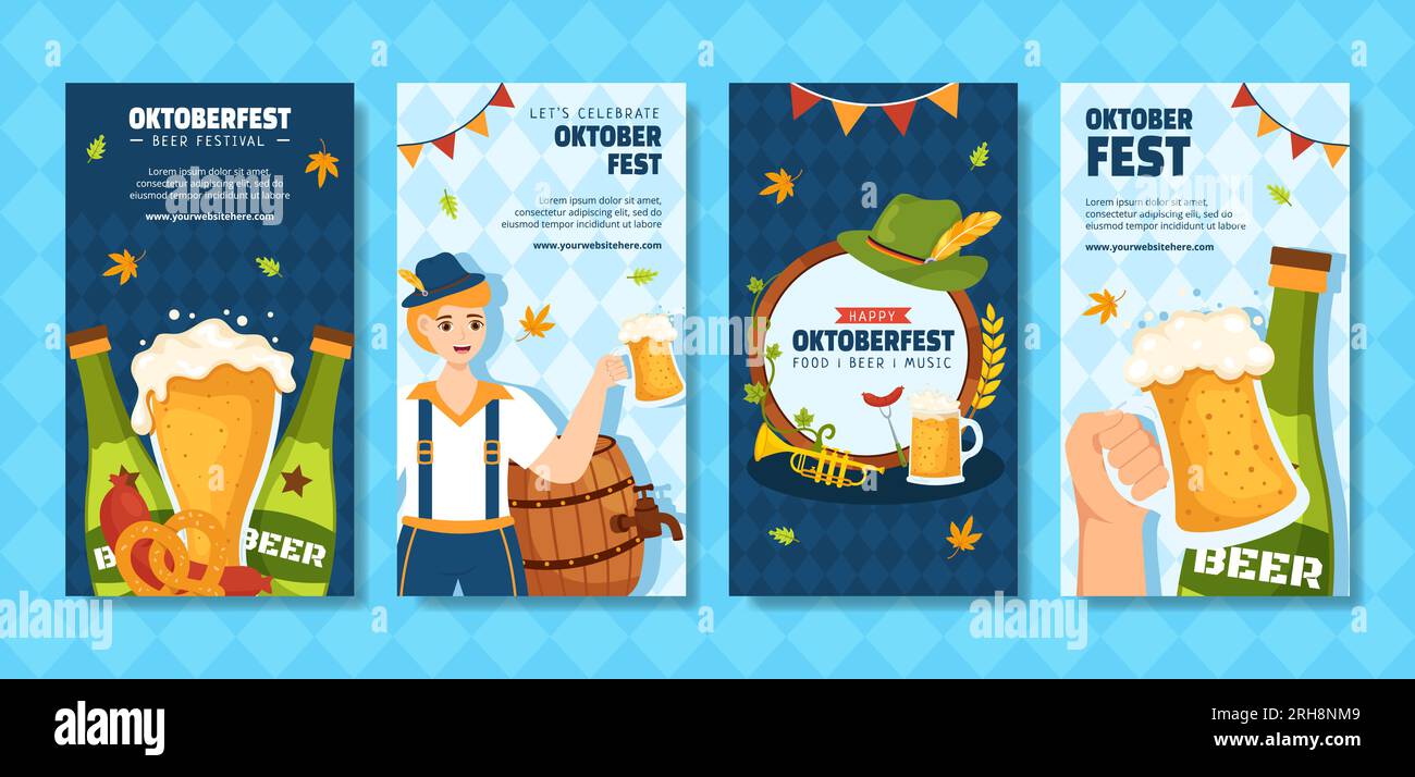 Oktoberfest Beer Festival Social Media Stories Flat Cartoon Hand Drawn ...