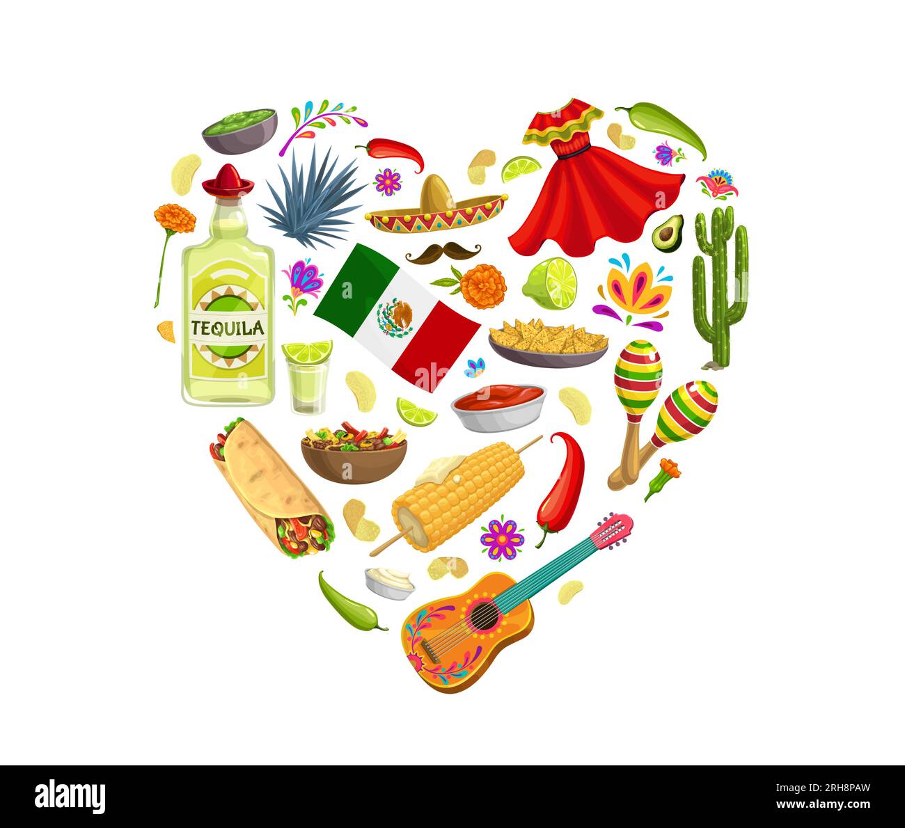 Love mexico heart shape with musical instruments, national tex mex ...