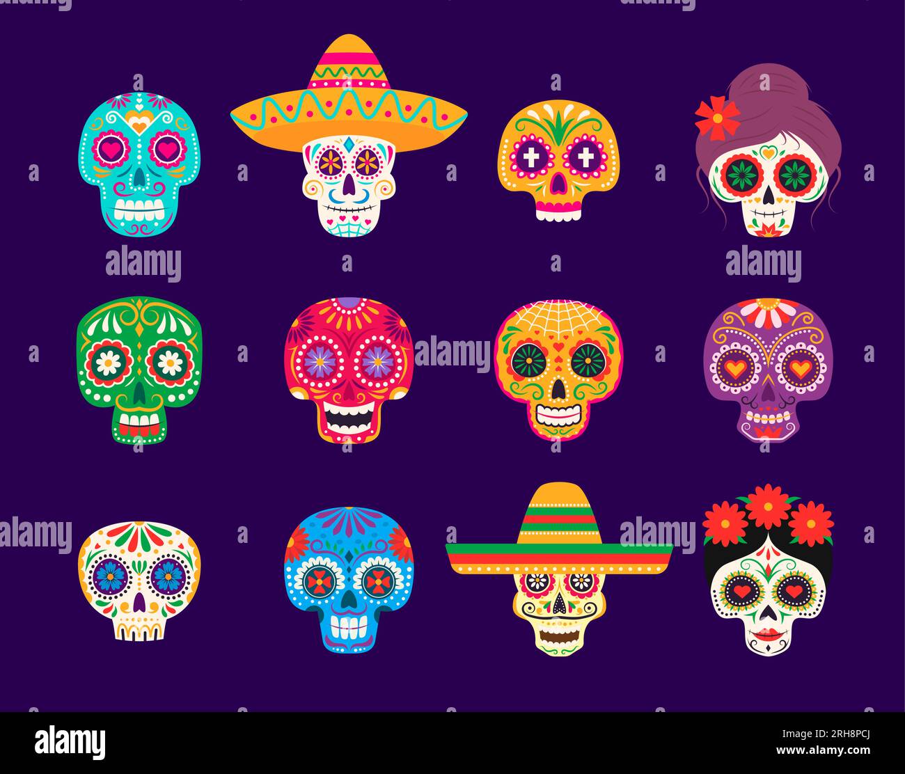 Day of dead mexican calavera skulls. Dia de los muertos holiday sugar ...