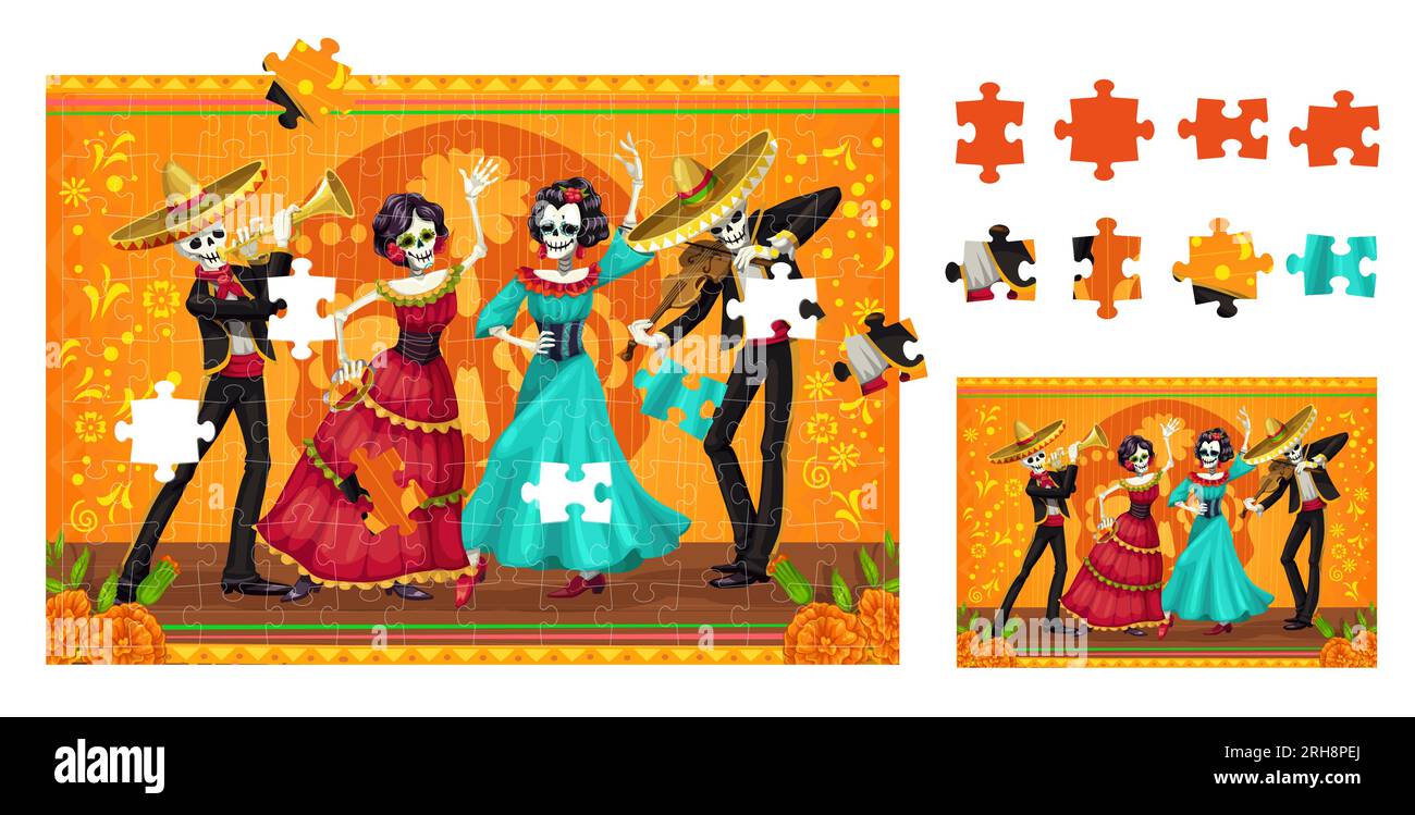 Dia de los muertos Mexican holiday characters. Jigsaw puzzle game ...