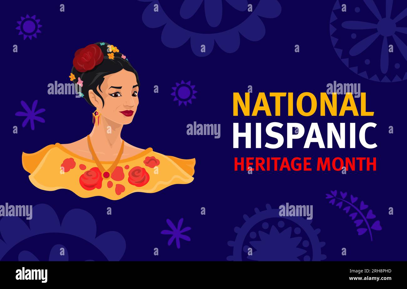 National Hispanic Heritage Month Banner With Woman Dance Character