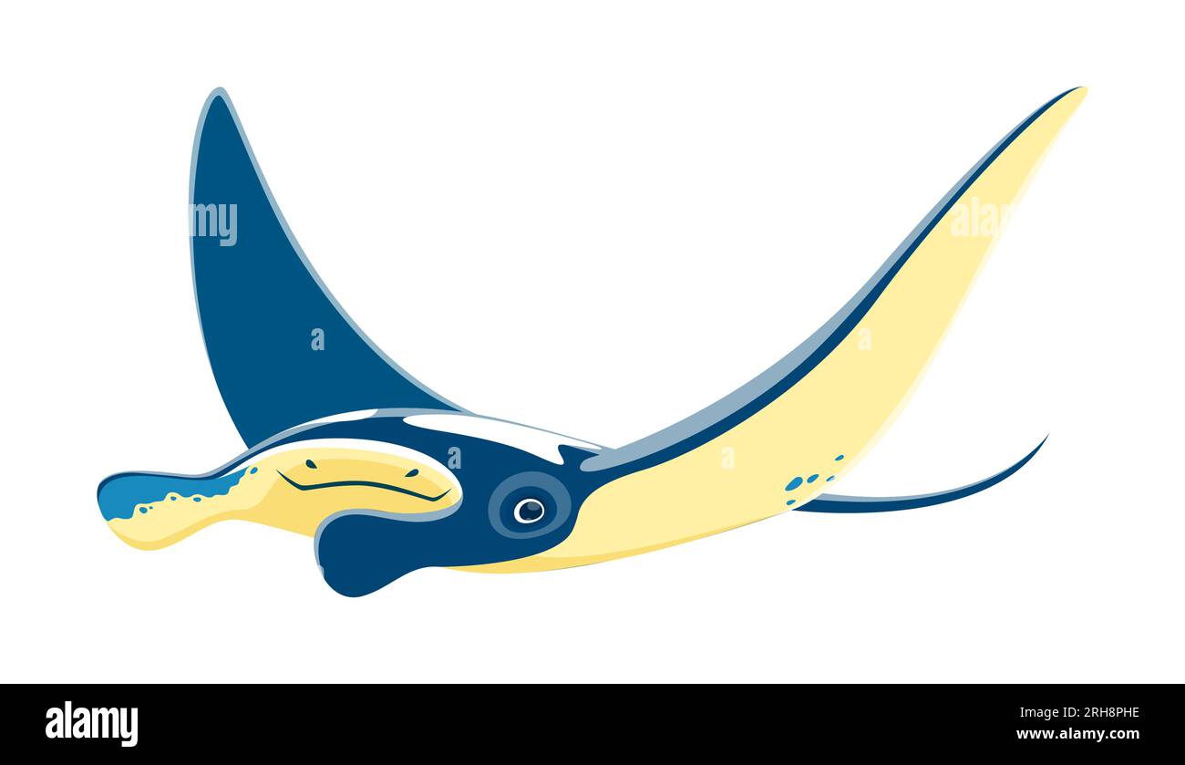 Manta ray character, isolated cartoon vector marine creature. Gentle ...