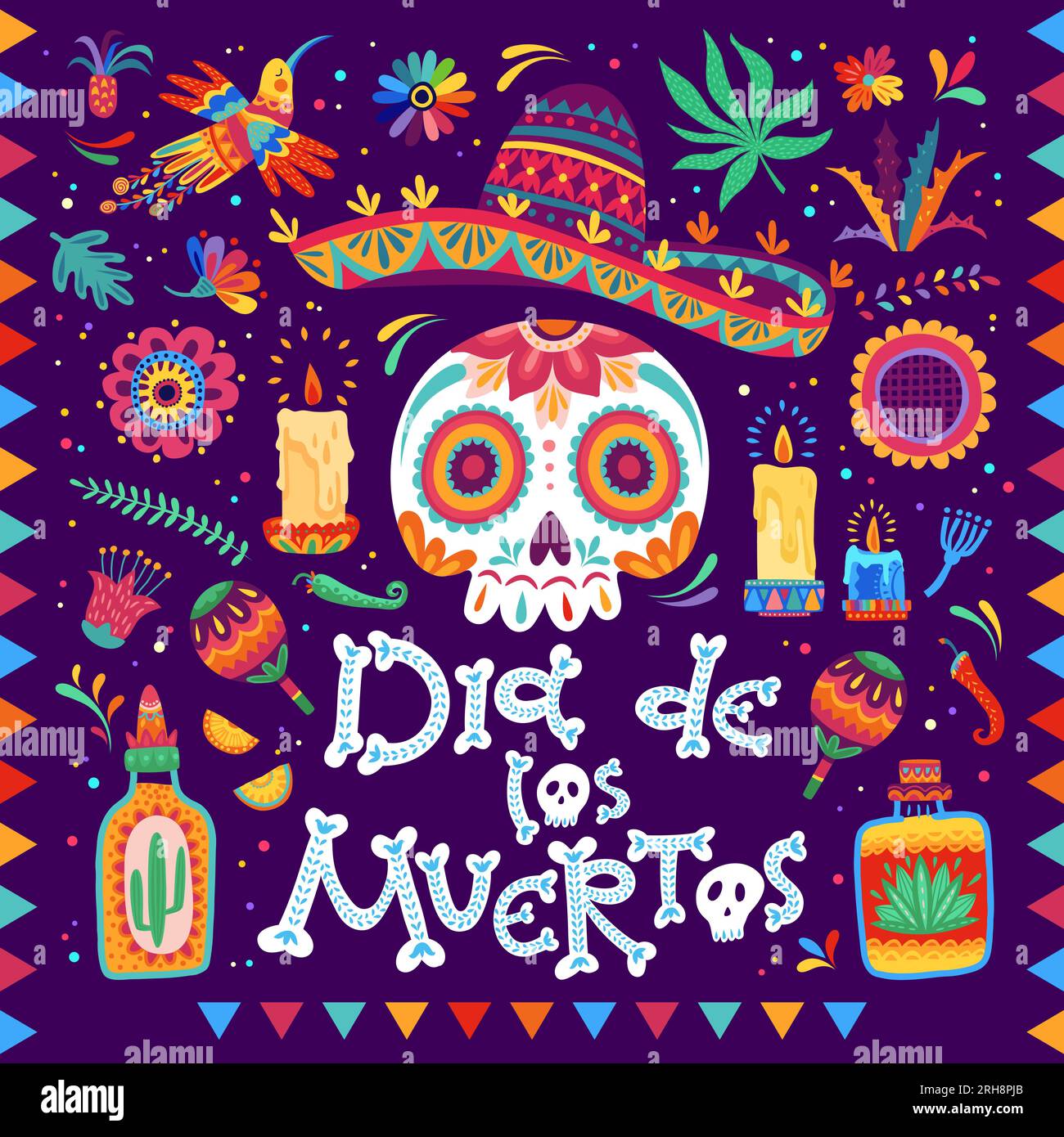 Dia de los muertos mexican holiday banner. Day of the dead poster with ...