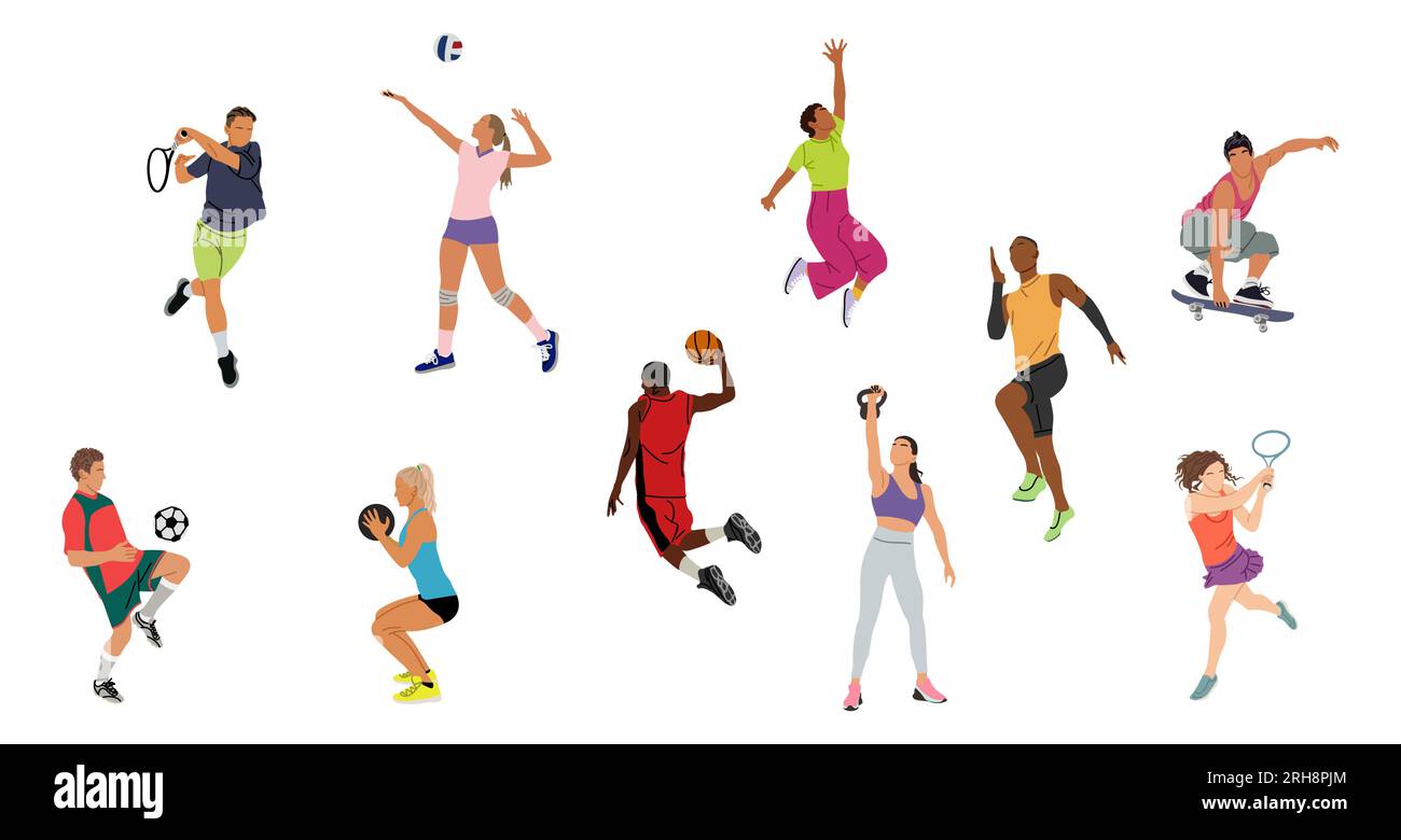 Collection of different sports men, women vector Stock Vector Image ...