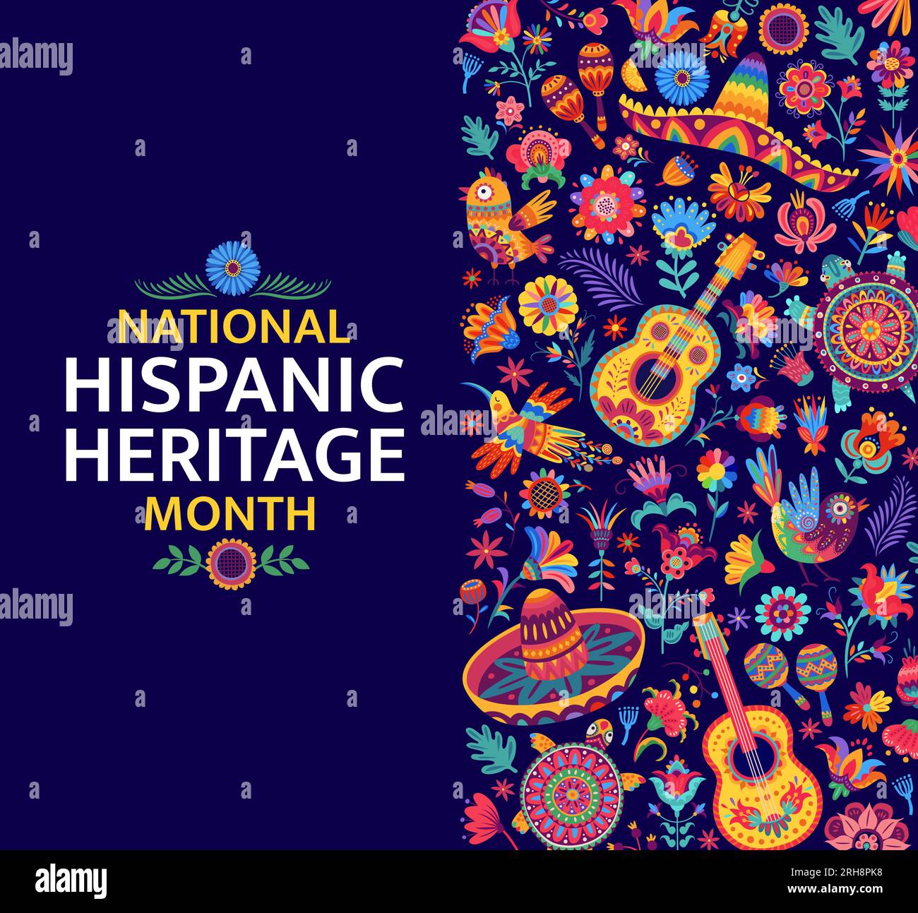 National Hispanic Heritage Month Festival Banner With Colorful Tropical