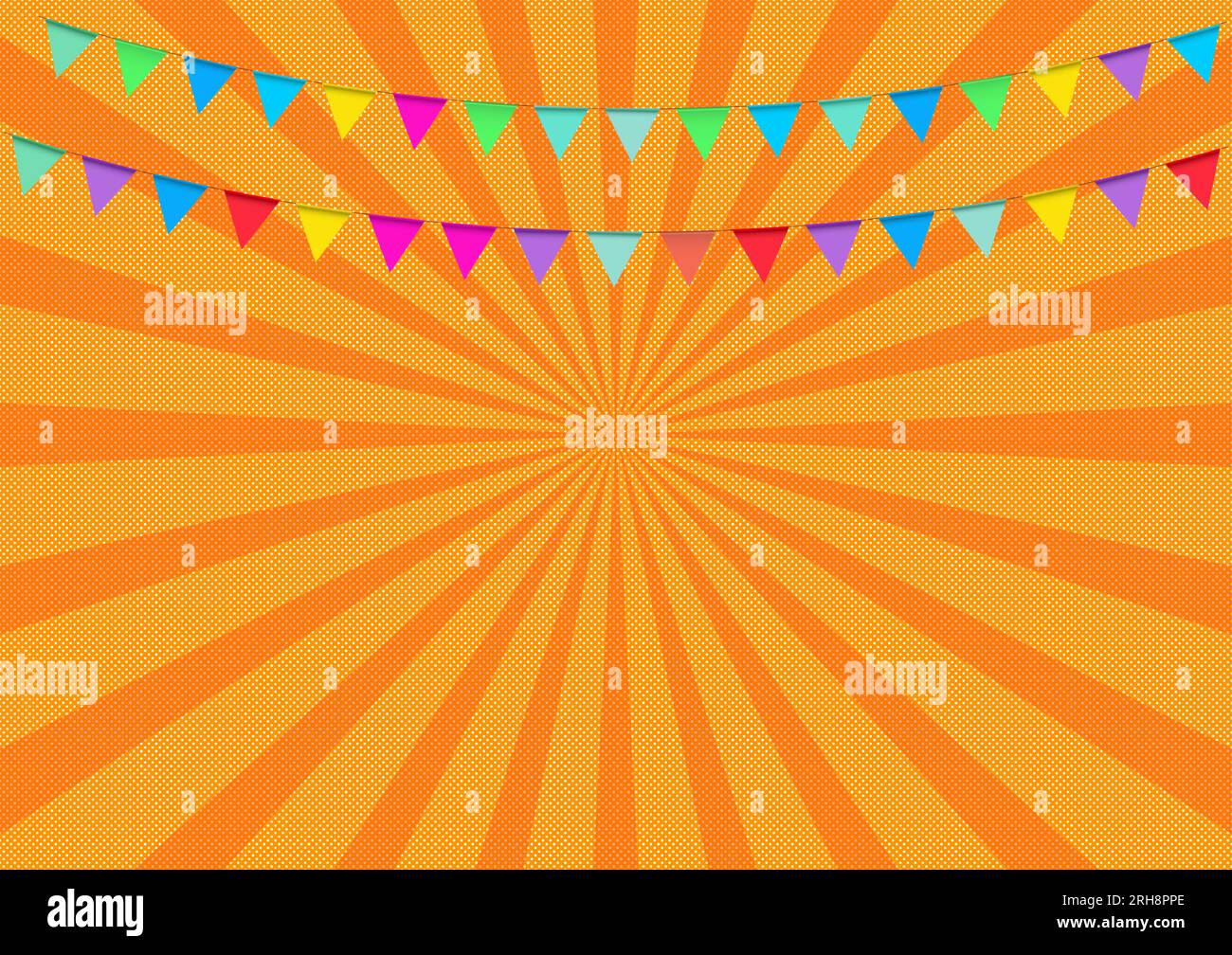party bunting flags with Orange Sunburst Background, Vector ...