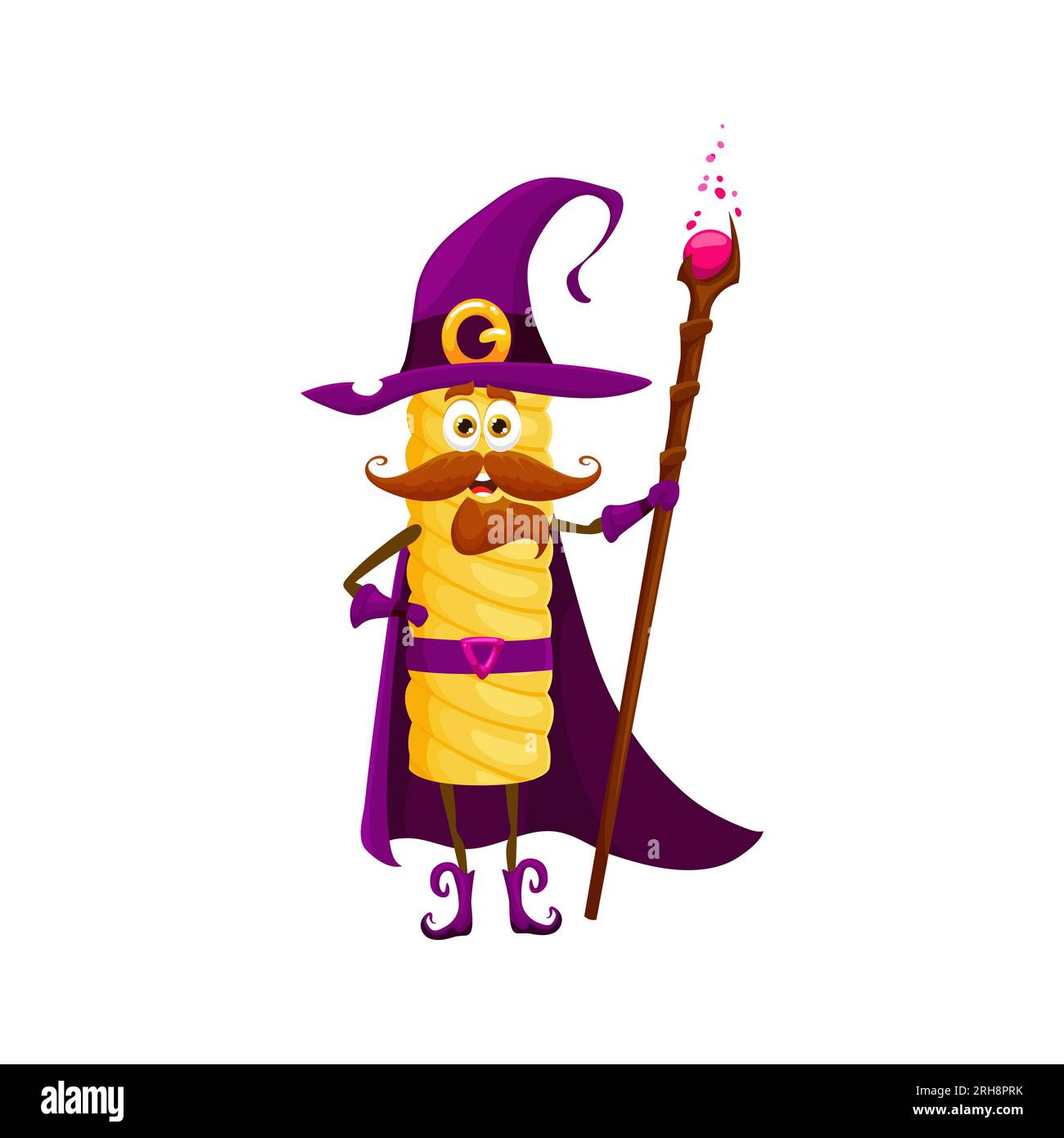 Cartoon Halloween tortiglioni pasta mage character. Italian cuisine ...