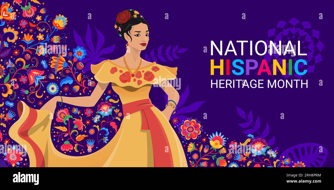 Dancing Woman And Tropical Flowers On National Hispanic Heritage Month