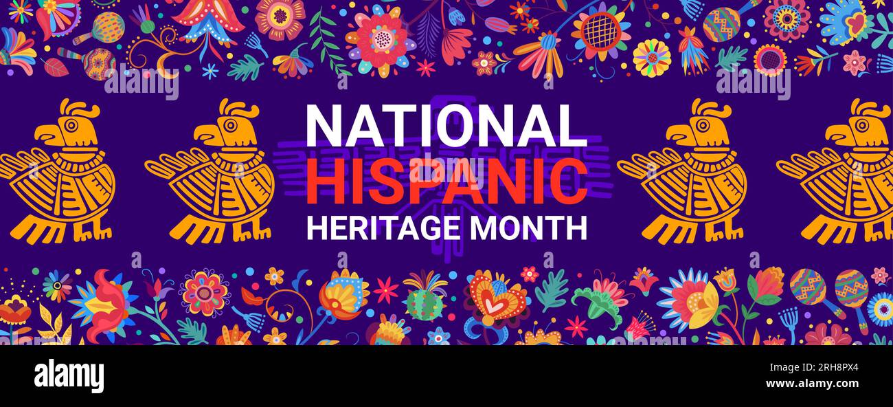 Mayan aztec totems and national hispanic heritage month festival banner ...