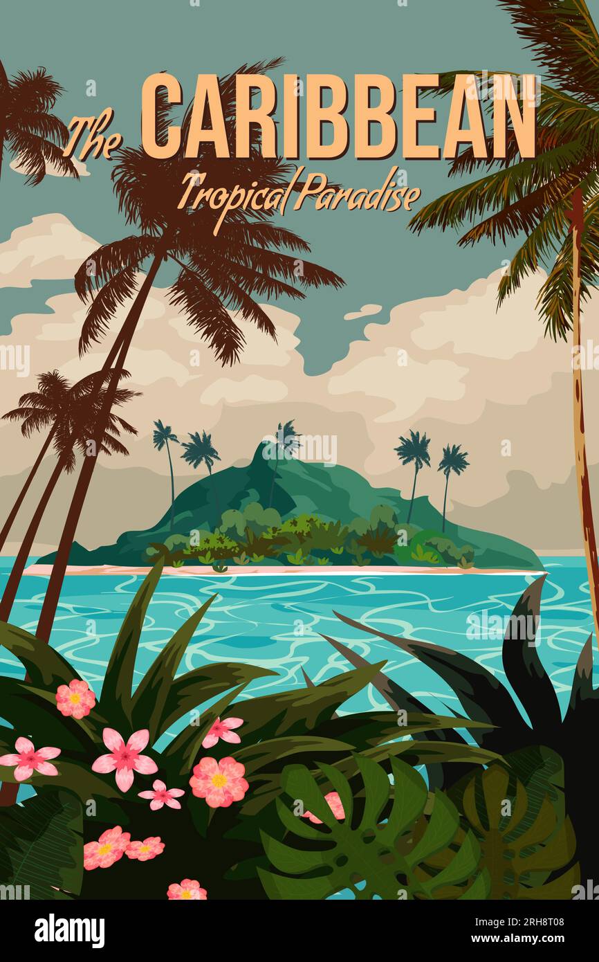 Travel poster Caribbean tropical island resort vintage Stock Vector ...