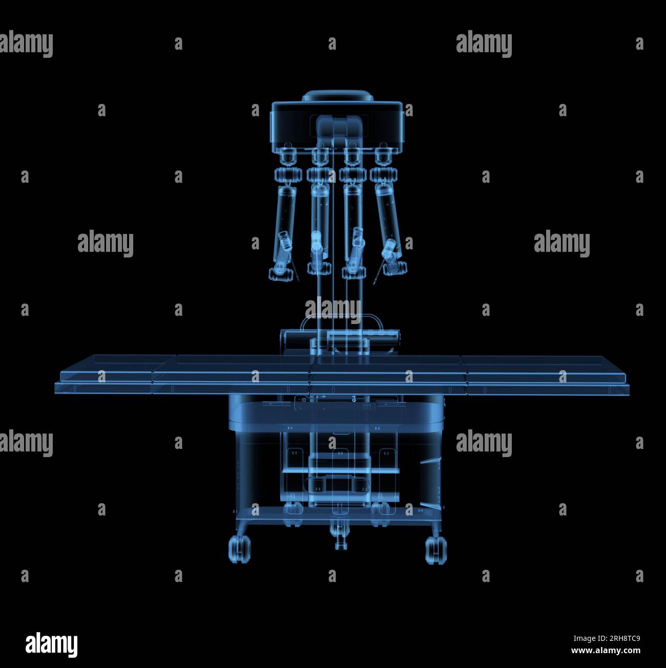 3d rendering x-ray robotic assisted surgery with empty bed isolated on ...