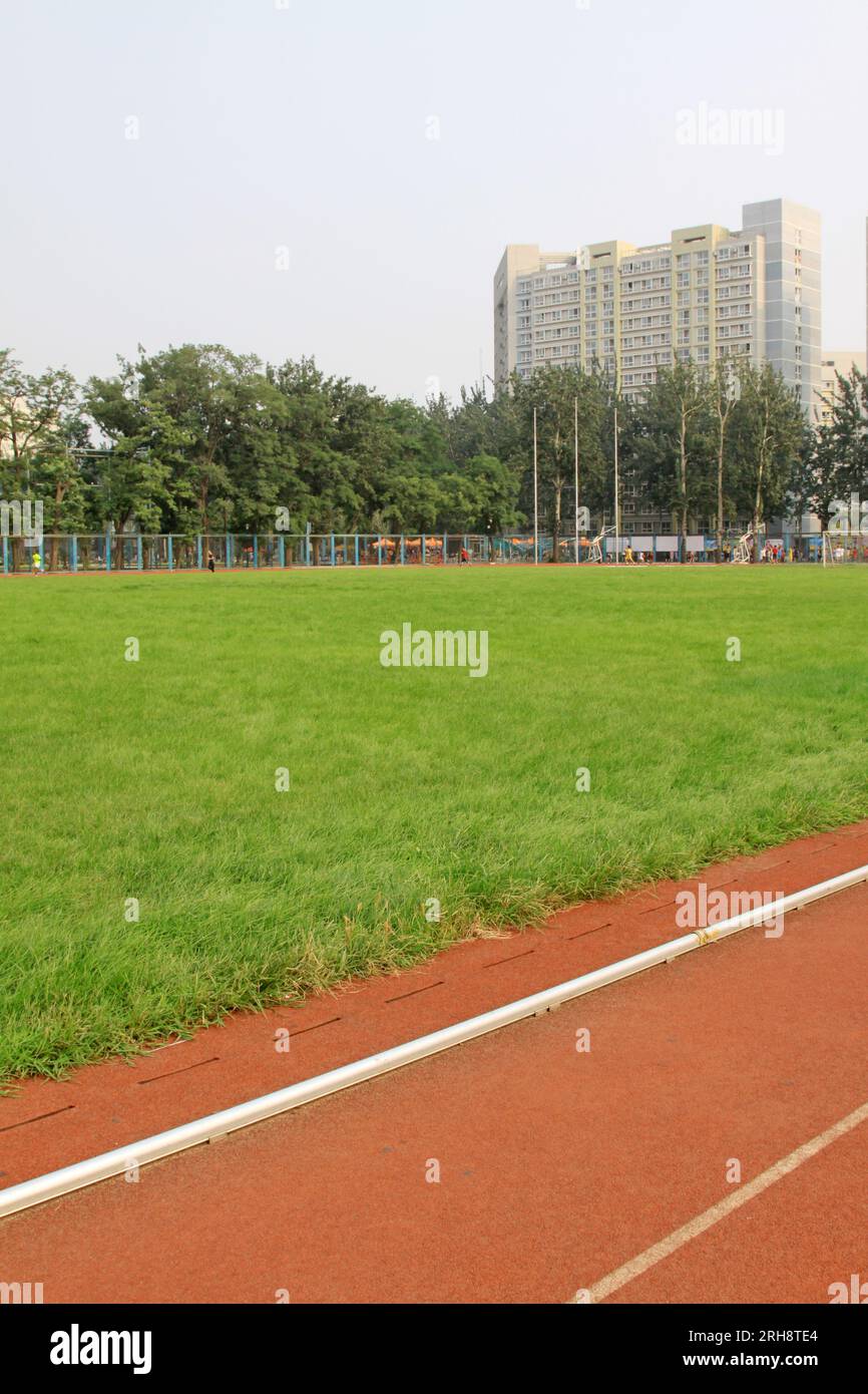university campus landscape, playground and student dormitory building ...