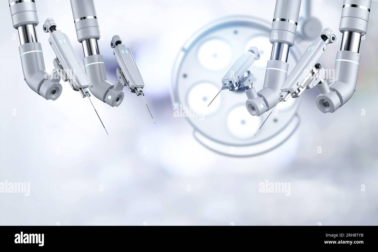 3d rendering robotic assisted surgery machine in operating room Stock ...