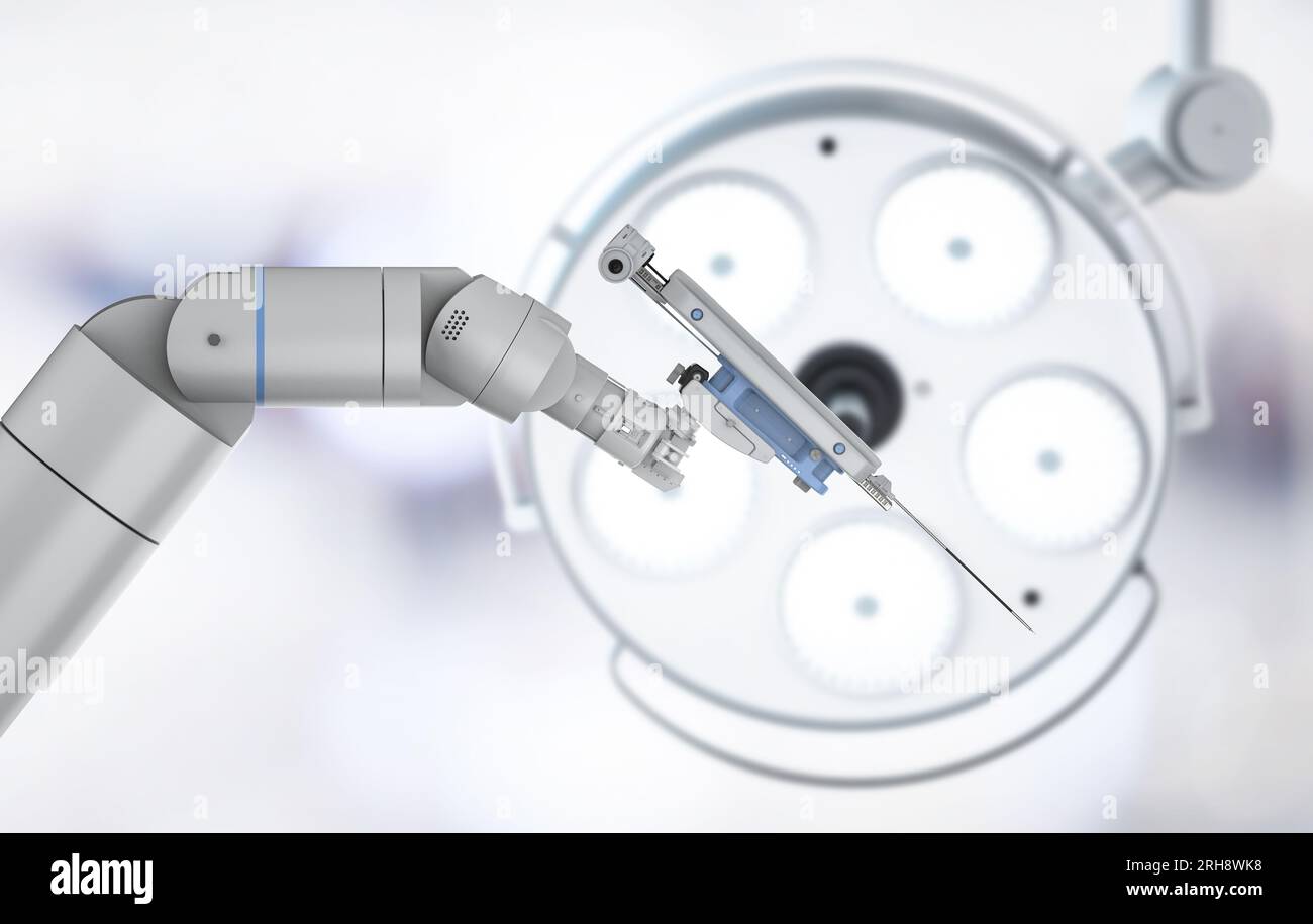 3d rendering robotic assisted surgery machine in operating room Stock ...