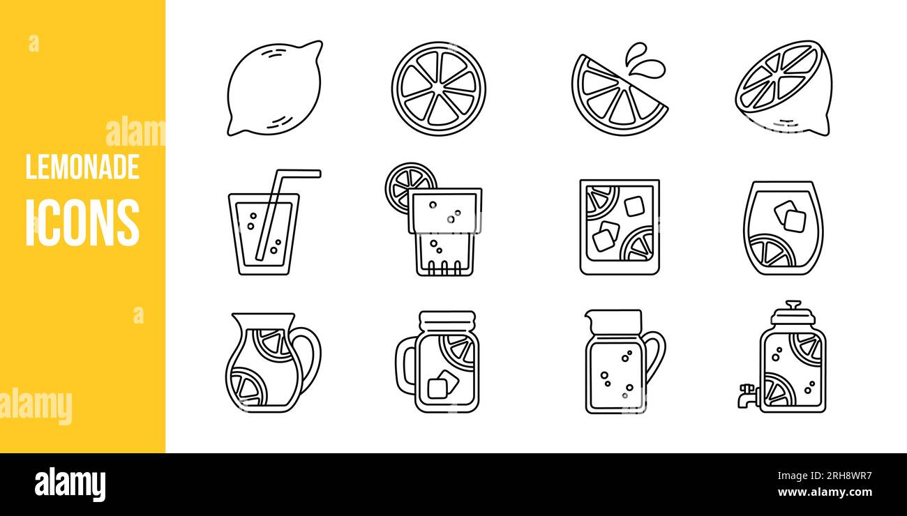 Lemon lime icons set. Outline set of lemon lime vector icons for web ...