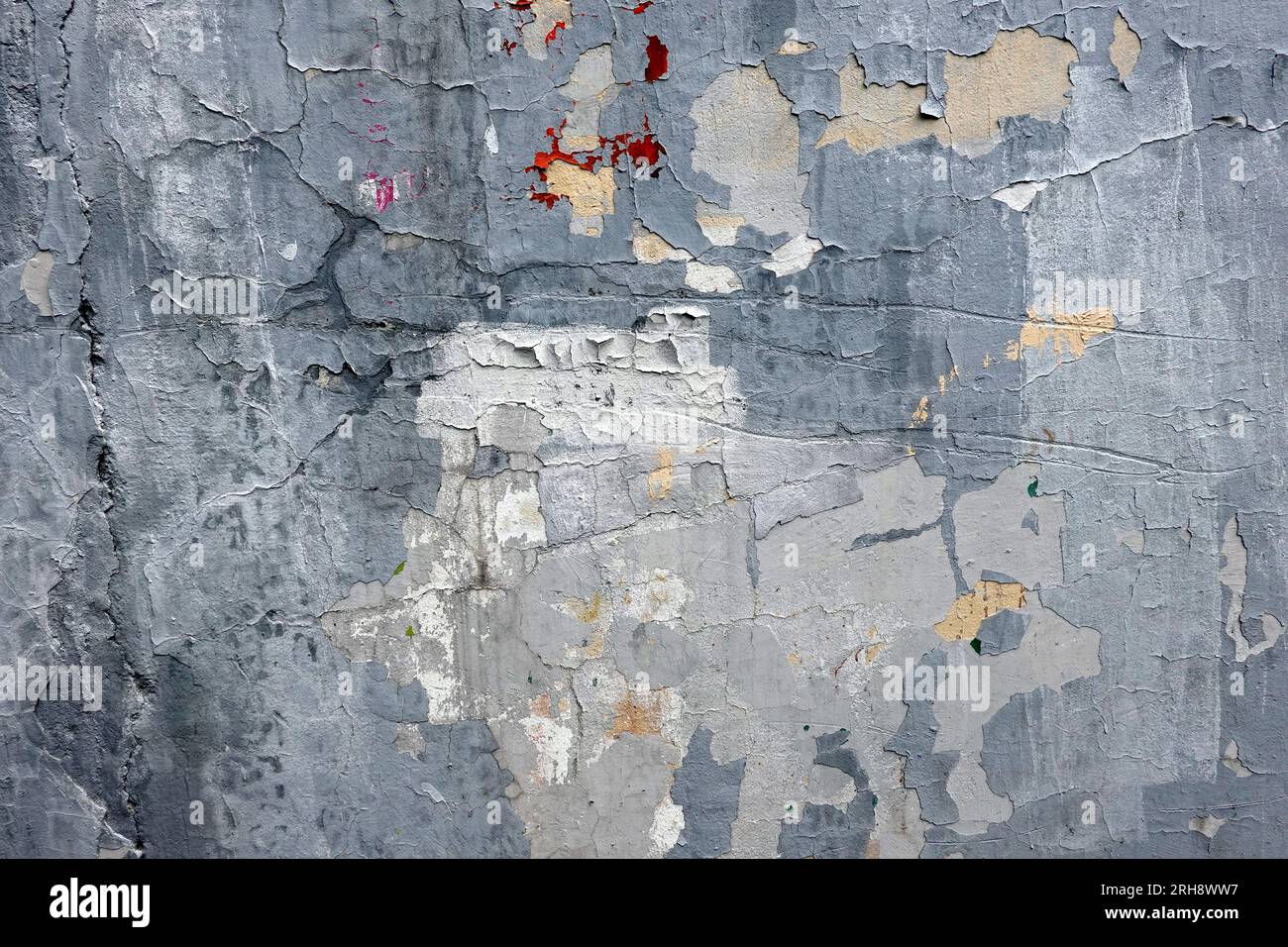 Old scratched uneven wall painted surface with damaged plaster as ...