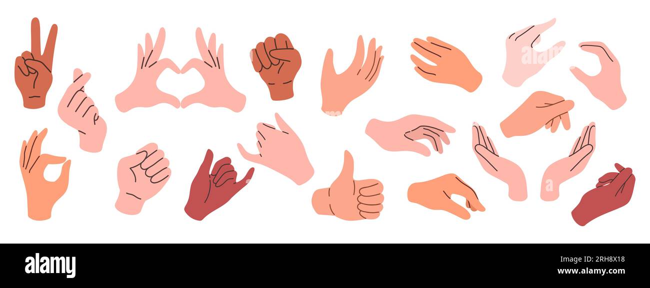 Set of hands in doodle style isolated human arms. Vector different man ...