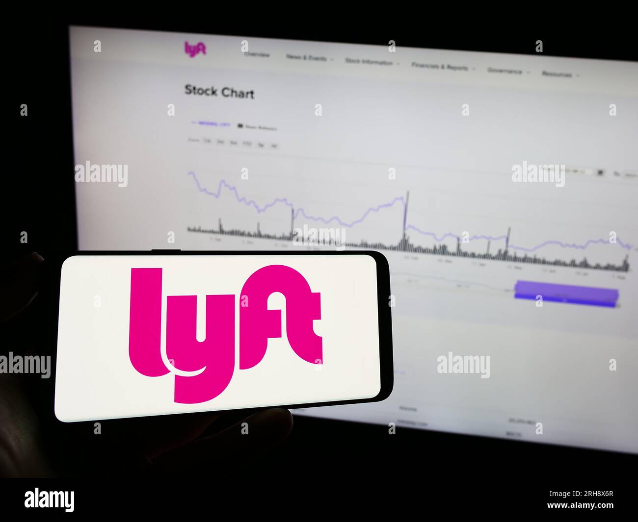 Person holding mobile phone with logo of American mobility company Lyft ...