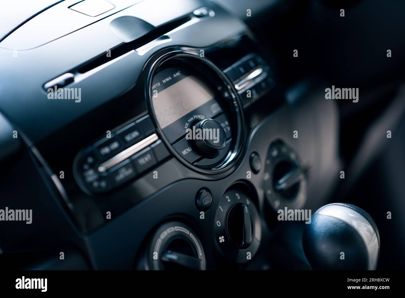Close up modern style of car radio and CD player installed in the car ...