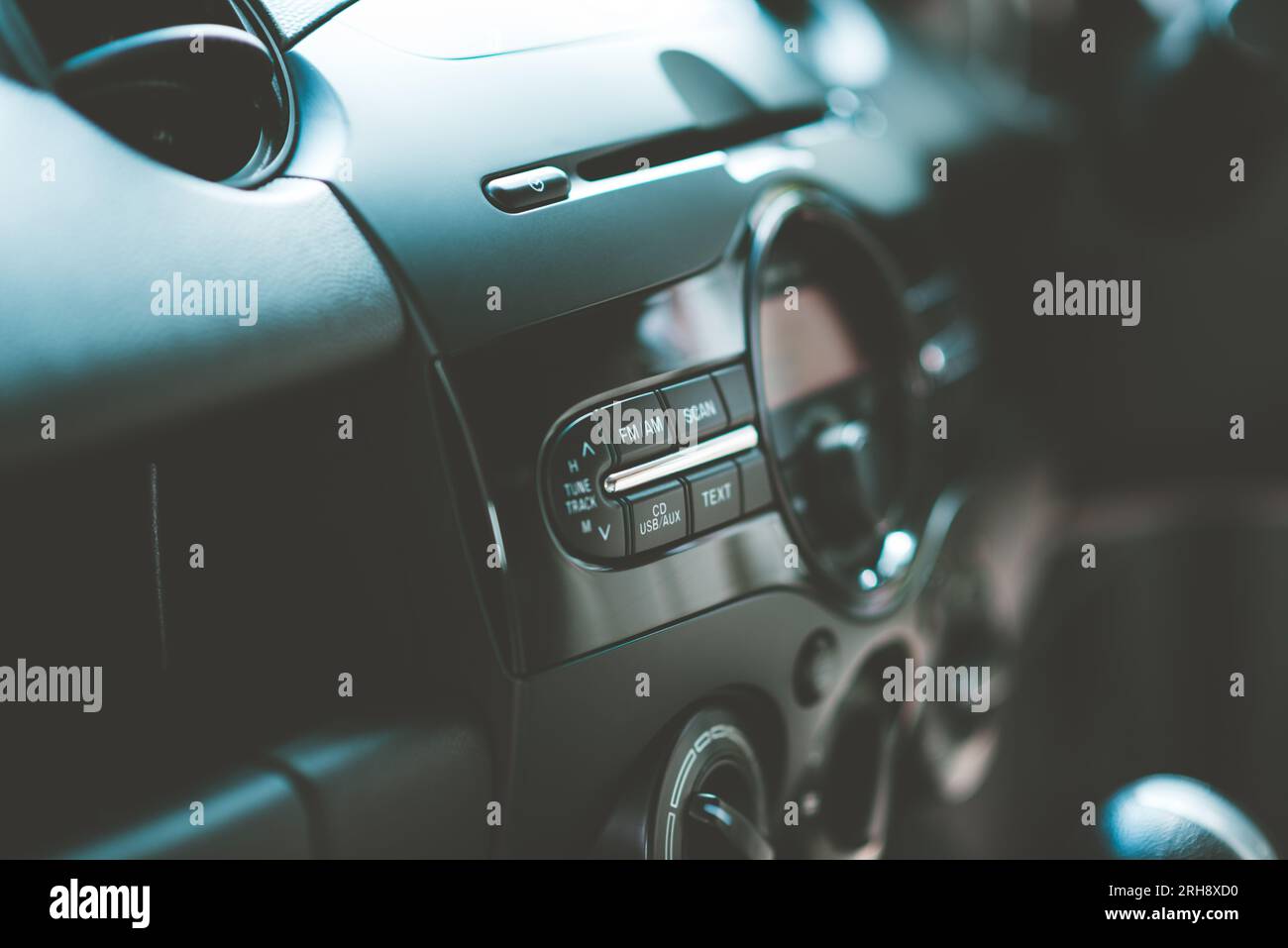 Close up modern style of car radio and CD player installed in the car ...