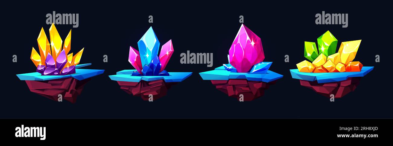 Clusters of gemstone crystals sticking out of ice covered ground ...