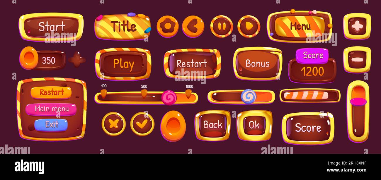 Ui game candy interface square cartoon icon button. Glossy app play ...