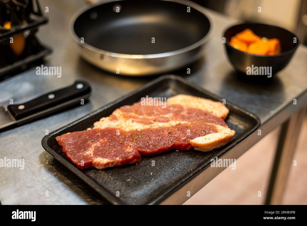 Raw Steak On Kitchen Table, Backgrounds for advertisements and ...