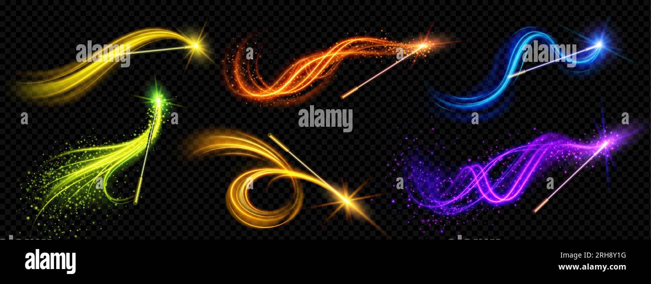 Magic wand with wizard spell sparkle light vector. Magician fairy ...