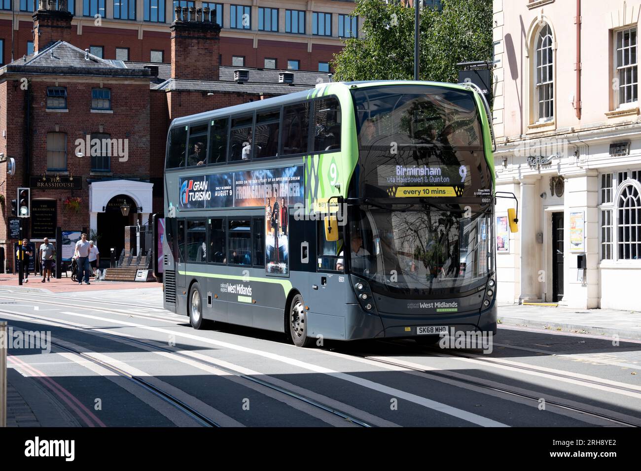National Express West Midlands No.9 bus in Broad Street, Birmingham, UK ...