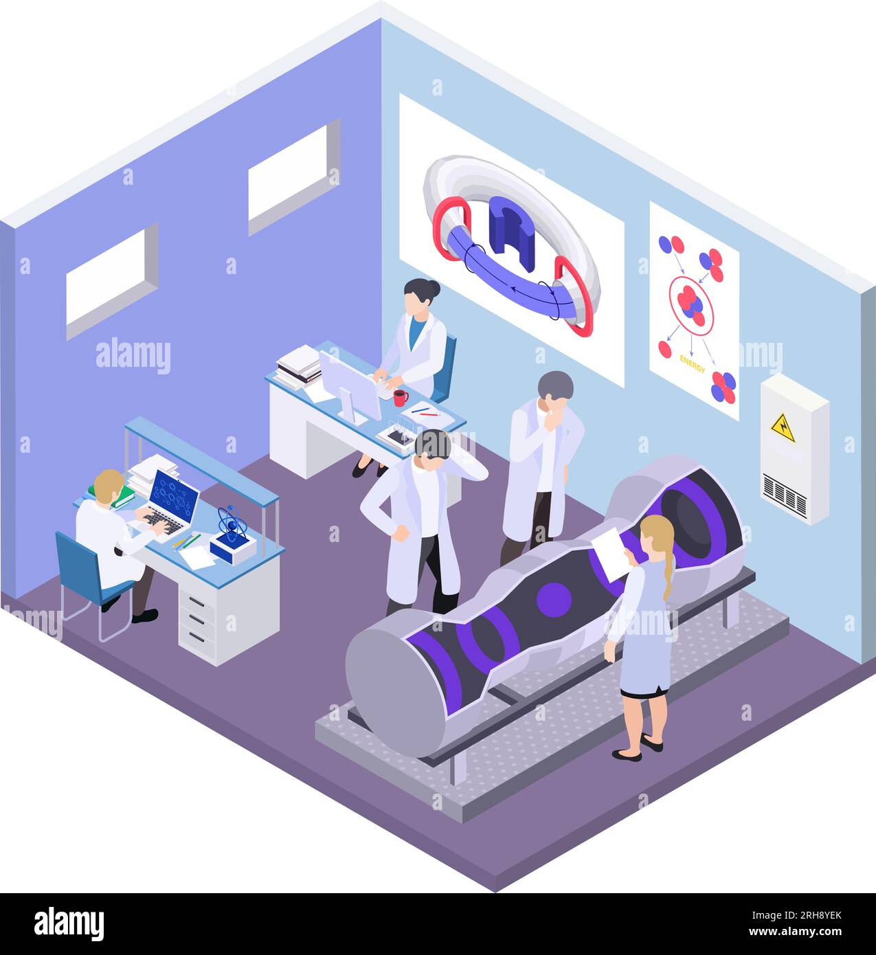 Nuclear energy fusion fission isometric composition with isolated view ...