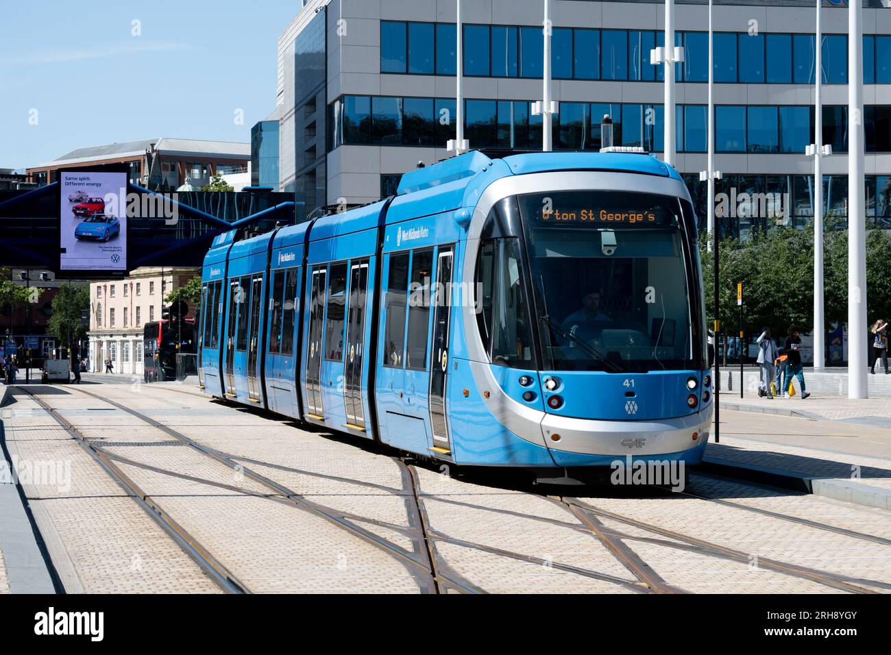 West Midlands Metro tram in Centenary Square, Birmingham, UK Stock ...