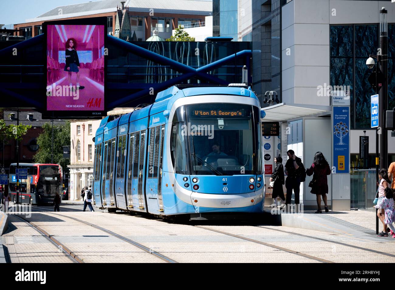 West Midlands Metro tram in Centenary Square, Birmingham, UK Stock ...