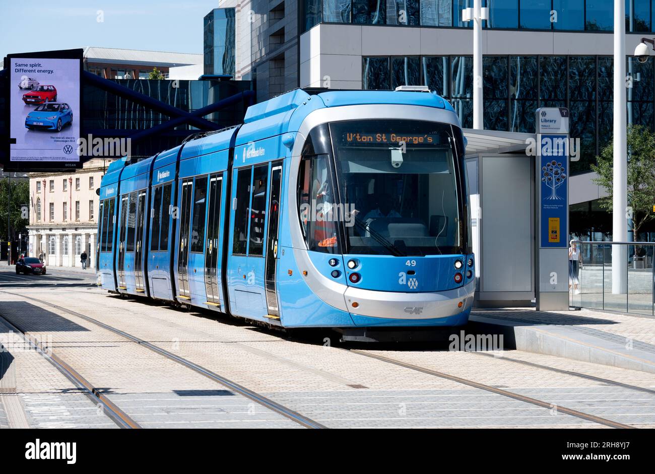 West Midlands Metro tram in Centenary Square, Birmingham, UK Stock ...