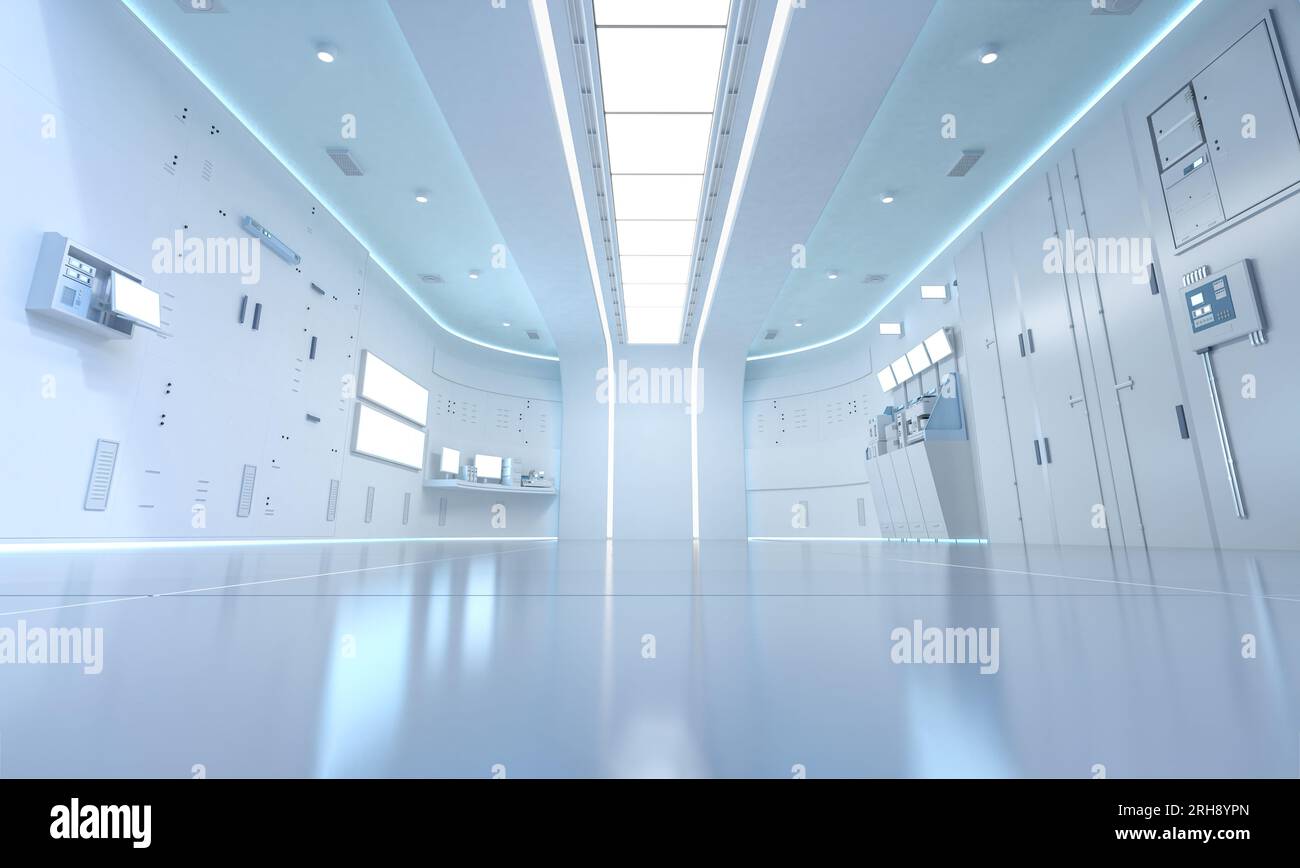 3d rendering white futuristic hospital laboratory interior with machine ...