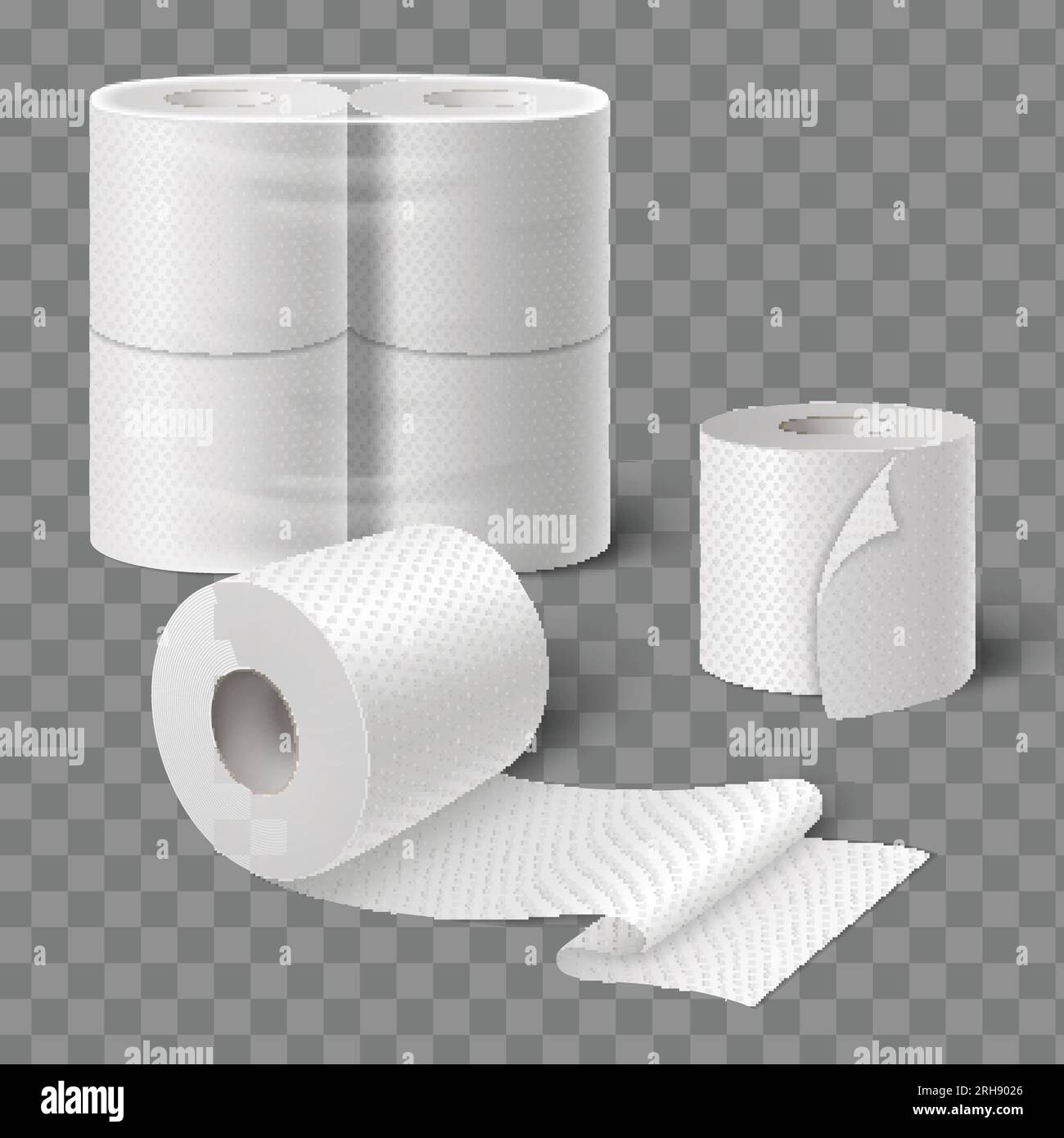 Toilet paper kitchen towels rolls realistic composition with packed and ...