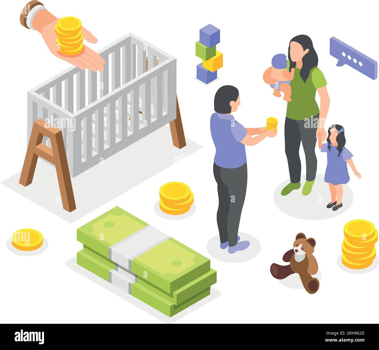 Social insurance parental support isometric composition with mother ...