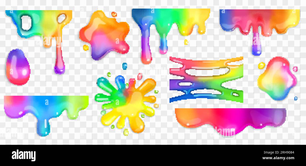 Realistic multicolored slime icons set on transparent background ...