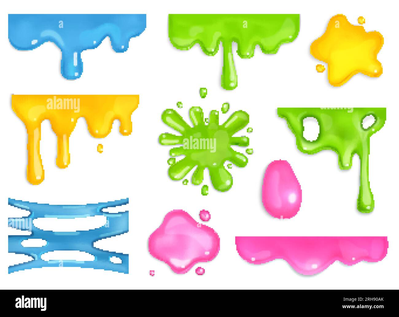Realistic colorful slime icons set with different shapes of liquid ...